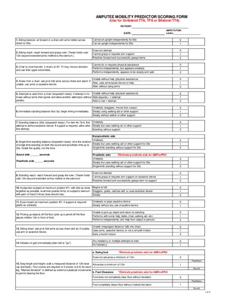 Fillable Online The Amputee Mobility Predictor An Instrument To Assess