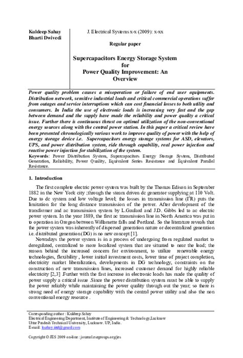Pdf Supercapacitors Energy Storage System For Power Quality