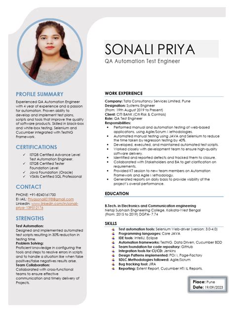 Resume Sonali Qa Automation Pdf Software Testing Agile Software Development