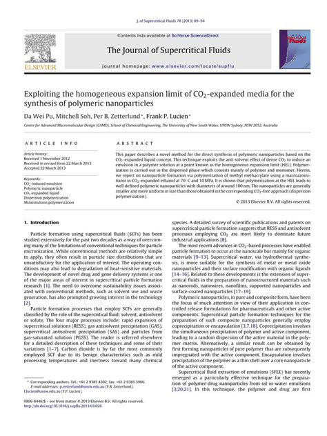 Pdf Exploiting The Homogeneous Expansion Limit Of Co2 Expanded Media For The Synthesis Of