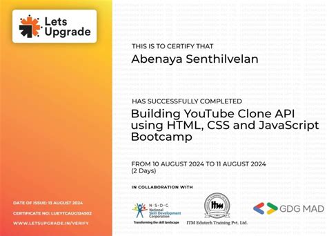 completed building youtube clone api bootcamp abenaya senthilvelan