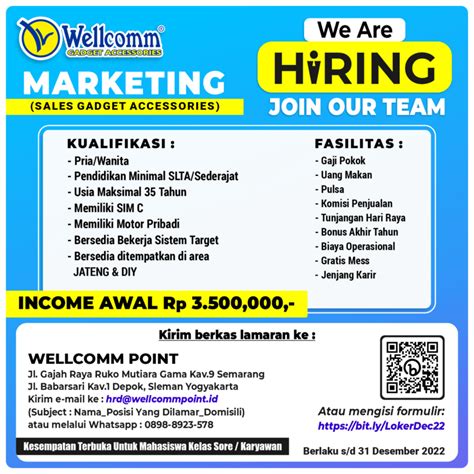 Lowongan Kerja Marketing Sales Spb And Spg Di Wellcomm Point