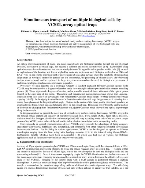 Pdf Simultaneous Transport Of Multiple Biological Cells By Vcsel Array Optical Traps