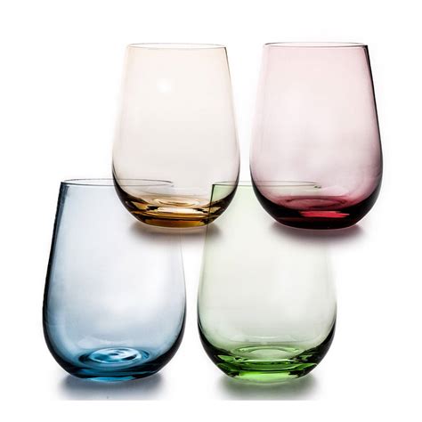 Colorful Stemless Wine Glasses Set Of 4 Coucou Sentiment