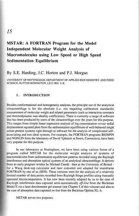 Pdf Mstar A Fortran Program For The Model Independent Molecular Weight Analysis Of