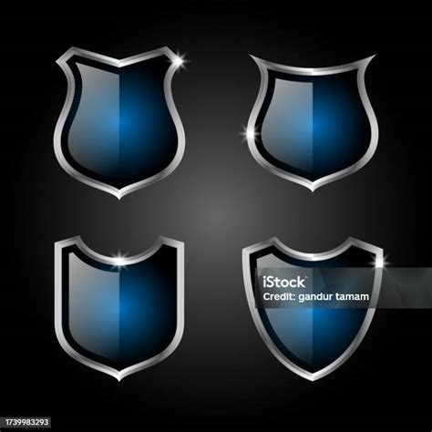 우아한 파란색과 은색 방패 프리미엄 벡터 세트 벡터 그림 0명에 대한 스톡 벡터 아트 및 기타 이미지 0명 3차원 형태 검은색 Istock