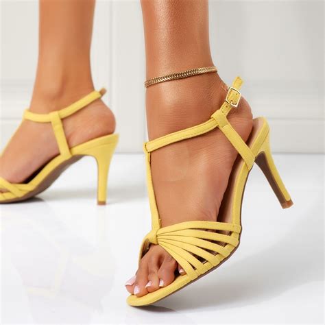 Sandale Dama Cu Toc Inaya Galbene 15798 Onefashionroomro
