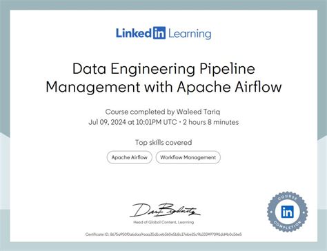 Recently Wrapped Up The Data Engineering Pipeline Management With Apache Airflow Course By
