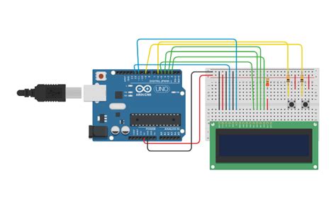 Circuit Design Lcd 16x2 Con 2 Pulsadores Tinkercad