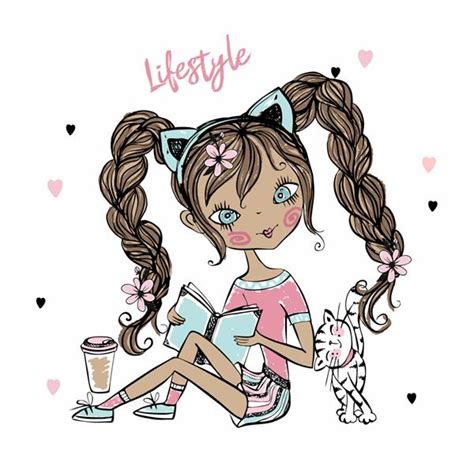 یک دختر نوجوان بامزه با موخوره در حال استراحت در حال خواندن کتاب مورد علاقه اش است یک راه زندگی