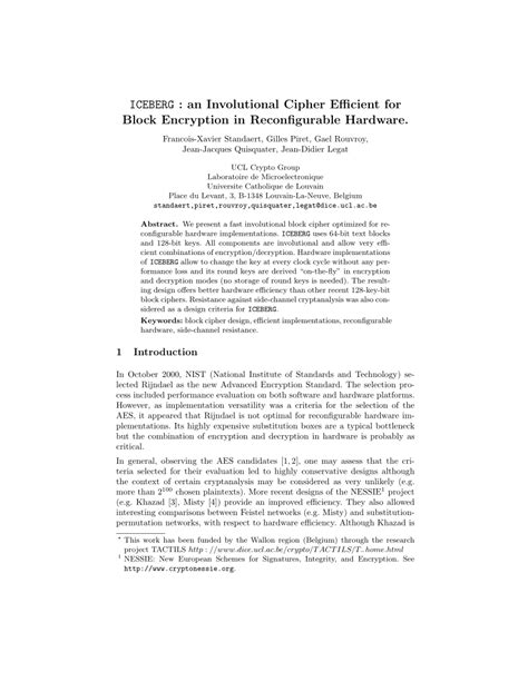 Pdf Iceberg An Involutional Cipher Efficient For Block Encryption