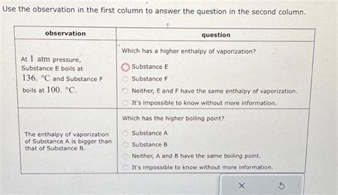 Solved Jse The Observation In The First Column To Answer The