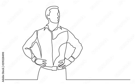 Continuous Line Drawing Of Standing Confident Man Stock Vector Adobe