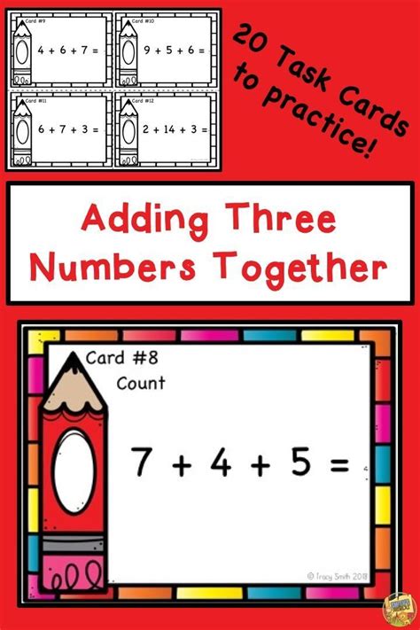 Adding 3 Numbers Together Addition Of Three One Digit Numbers Task Cards Task Cards Babe