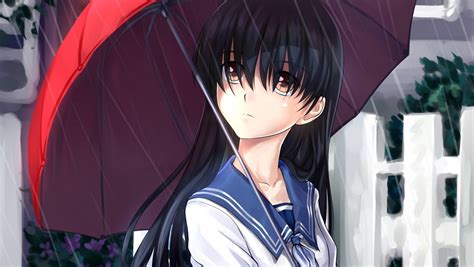 Аниме девочка под красным зонтом · 1920x1080 Full Hd бесплатная фотография от Bradeya картинки