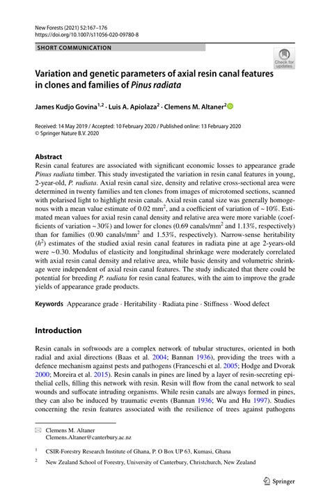 Pdf Variation And Genetic Parameters Of Axial Resin Canal Features In