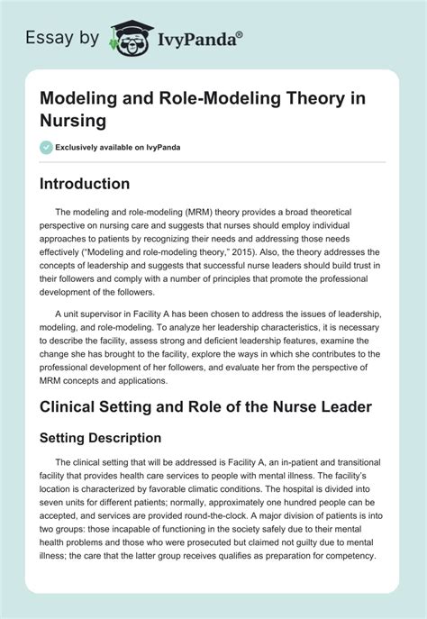 Modeling And Role Modeling Theory In Nursing 2817 Words Essay Example
