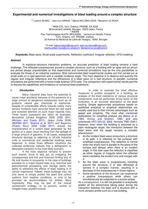 Pdf Experimental And Numerical Investigations Of Blast Loading Around
