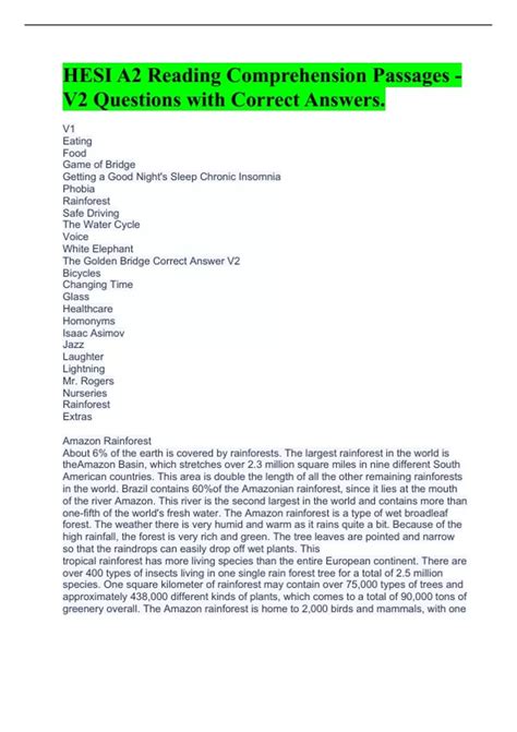 Hesi A2 Reading Comprehension Passages V2 Questions With Correct Answers Hesi A2 V2 Stuvia Us