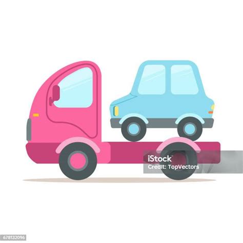 핑크 견인 트럭 대피 다채로운 만화 벡터 일러스트의 서비스 독일에 대한 스톡 벡터 아트 및 기타 이미지 독일 만화 벡터 Istock