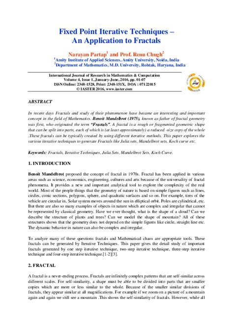 Pdf Fixed Point Iterative Techniques An Application To Fractals