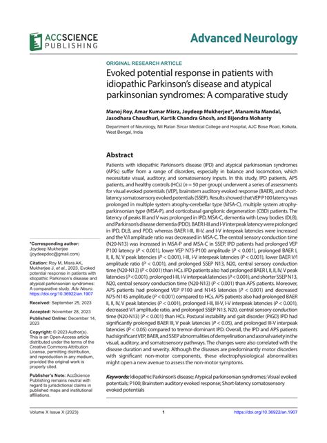 Pdf Evoked Potential Response In Patients With Idiopathic Parkinsons Disease And Atypical