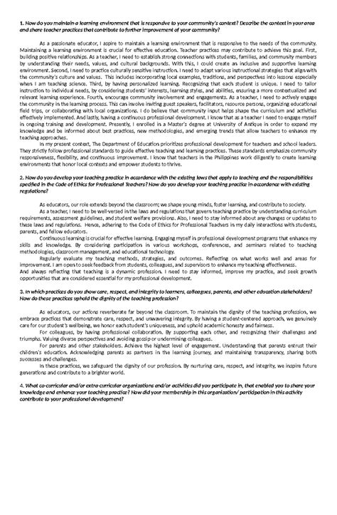 Trf Read Read How Do You Maintain A Learning Environment That Is Responsive To Your