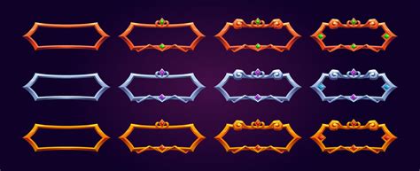 Golden Empty Decorated Metal Frames For Game Ui Vector Image