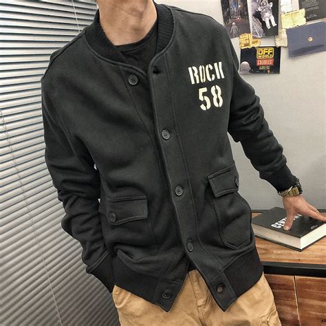 石头家春秋款男士加绒卫衣工装外穿复古打底棒球领开衫纯色潮 虎窝淘