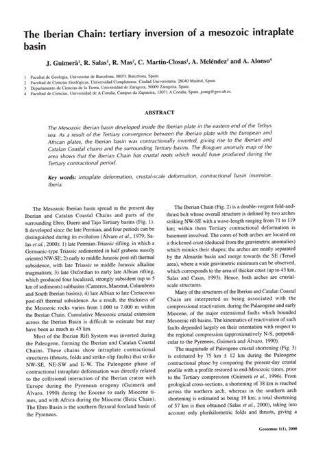 Pdf The Iberian Chain Tertiary Inversion Of A Mesozoic Intraplate Basin