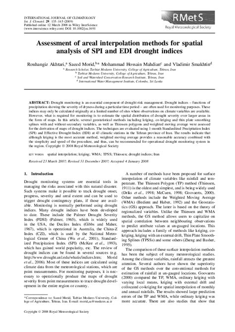 Pdf Assessment Of Areal Interpolation Methods For Spatial Analysis Of Spi And Edi Drought Indices