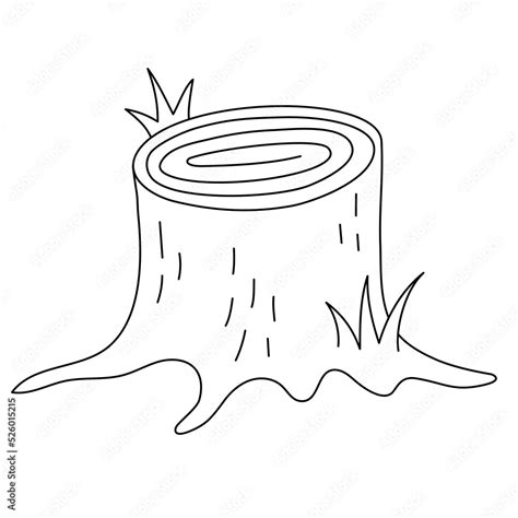 Tree Stump Isolated On White Background Sketch Of Old Forest Stump Hand Draw Vector