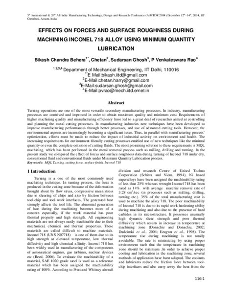 Pdf Effects On Forces And Surface Roughness During Machining Inconel 718 Alloy Using Minimum