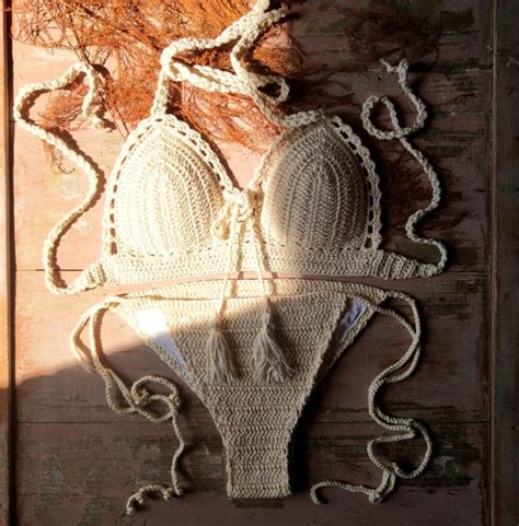 Handmade Crochet Lace Knit Bra Boho Beach Swimwearpush Up Etsy