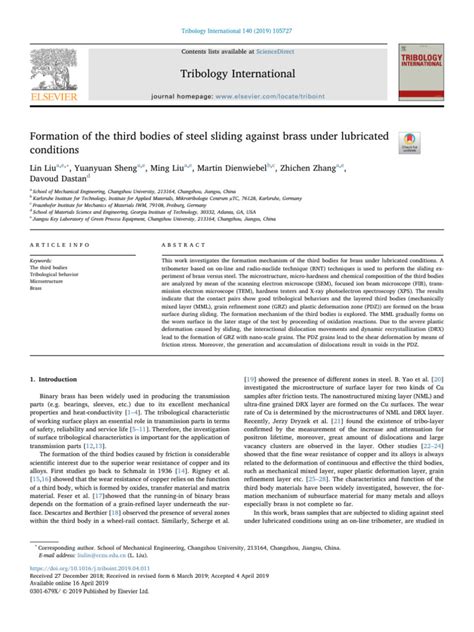 Formation Of The Third Bodies Of Steel Sliding Against Brass Under Lubricated Conditions Pdf