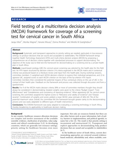 Pdf Field Testing Of A Multicriteria Decision Analysis Mcda