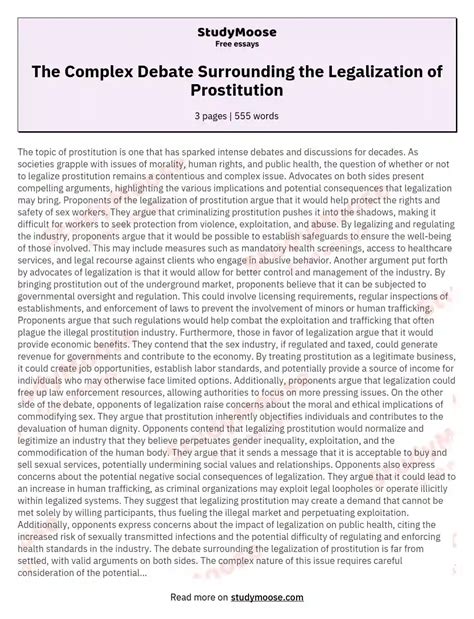 The Complex Debate Surrounding The Legalization Of Prostitution Free Essay Example