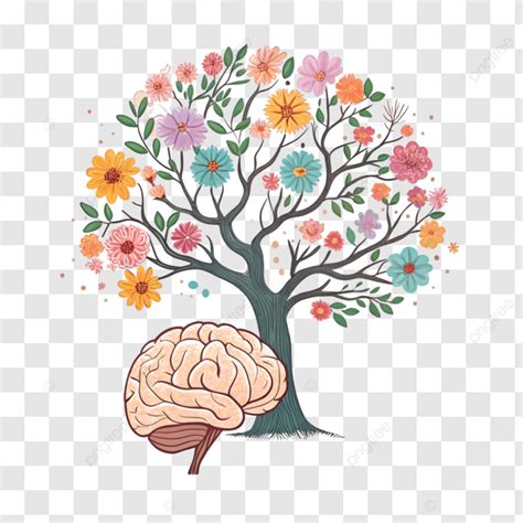 꽃을 가진 인간 두뇌 나무 자체 관리 및 정신 건강 개념 긍정적 사고 창조적 마음 인간의 두뇌 나무 정신 건강 개념 뇌 Png 일러스트 및 이미지 에 대한 무료