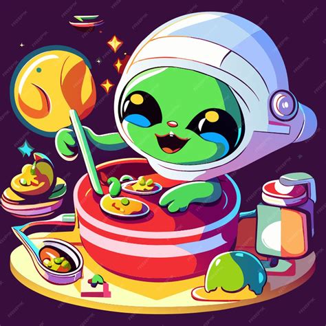 Premium Vector Cute Alien Cooking Unusual Space Delicacies In Its
