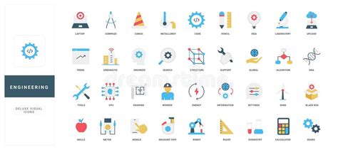 Engineering And Manufacturing Engineers Project Blueprint And Equipment Color Icon Set Stock