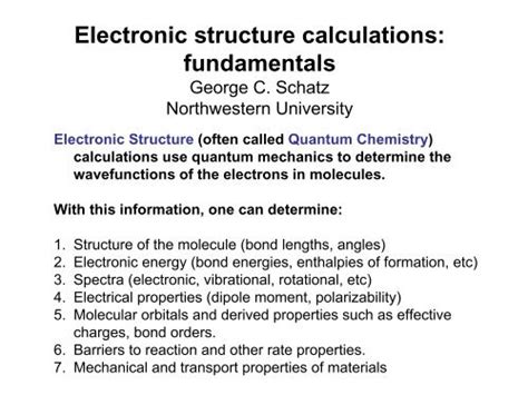 Electronic Structure Calculations Tam At Northwestern University