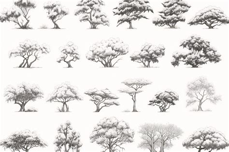 premium ai image minimal style cad tree line drawing side view set of