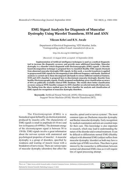 pdf emg signal analysis for diagnosis of muscular dystrophy using