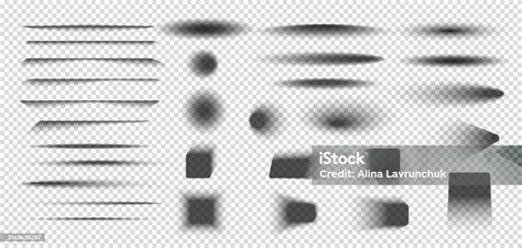 투명한 그림자 세트입니다 사실적인 그림자 효과 그림자 스트립 원형과 타원형 정사각형 직사각형 그림자가 투명한 배경에 고립되어 있습니다 벡터 일러스트 레이 션 3차원 형태에