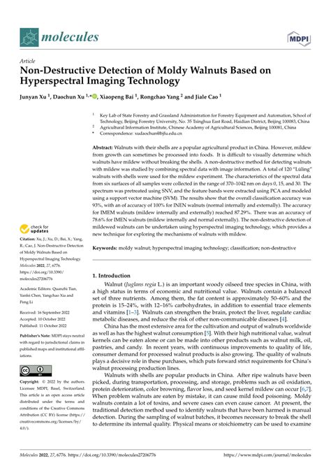 Pdf Non Destructive Detection Of Moldy Walnuts Based On Hyperspectral
