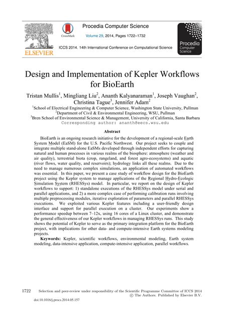 Pdf Design And Implementation Of Kepler Workflows For Bioearth
