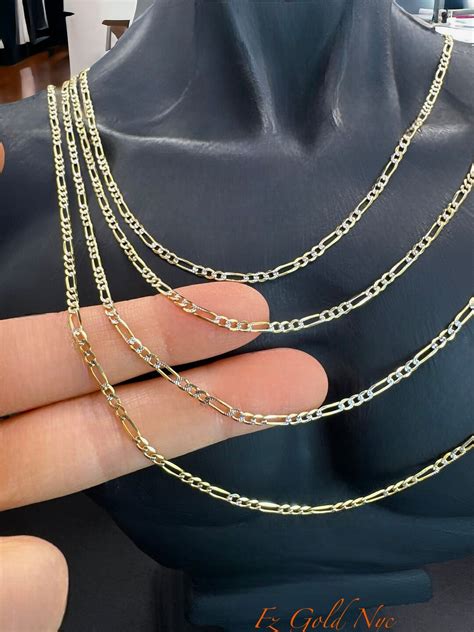 14k Fully Solid Gold Figaro Chain 14k Thick Link Chain Necklace White