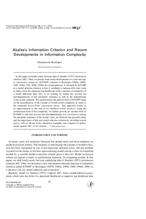 Pdf Akaikes Information Criterion And Recent Developments In Information Complexity