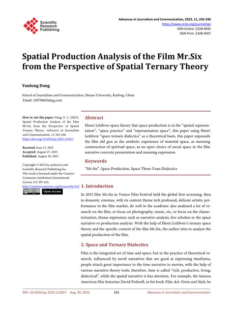 Pdf Spatial Production Analysis Of The Film Mrsix From The
