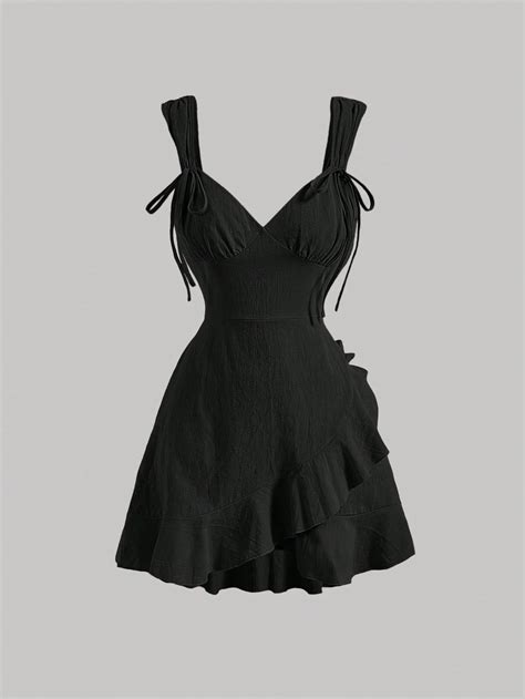 Solid Ruffle Trim Tie Detail Cami Dress Cami Dress Dress Clothes